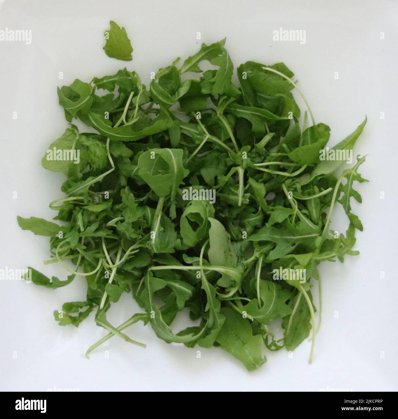 Pile of green rocket salad vegetable on plain white background Stock ...