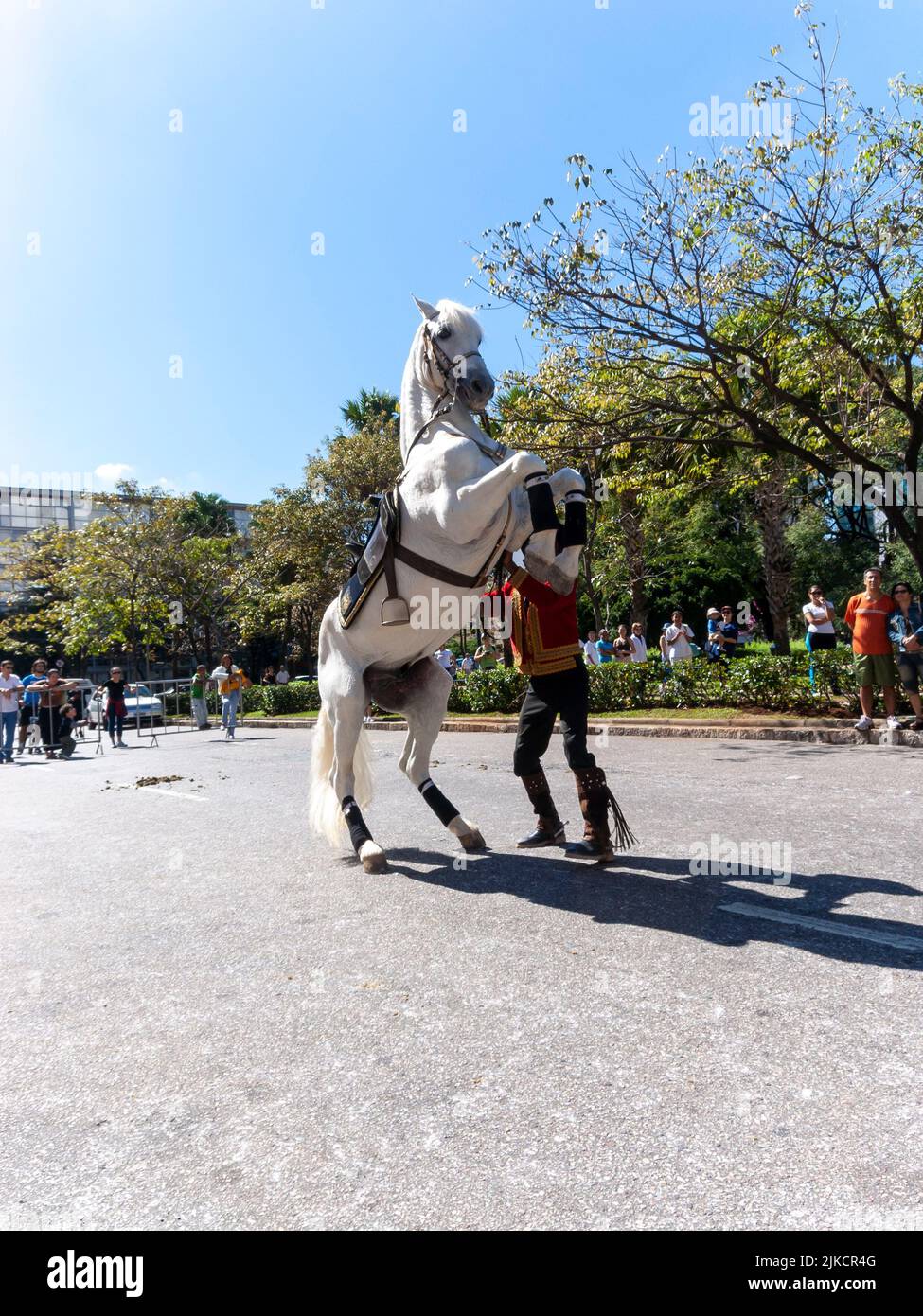 Large audience of adults children watching. Parade, presentation, show ...