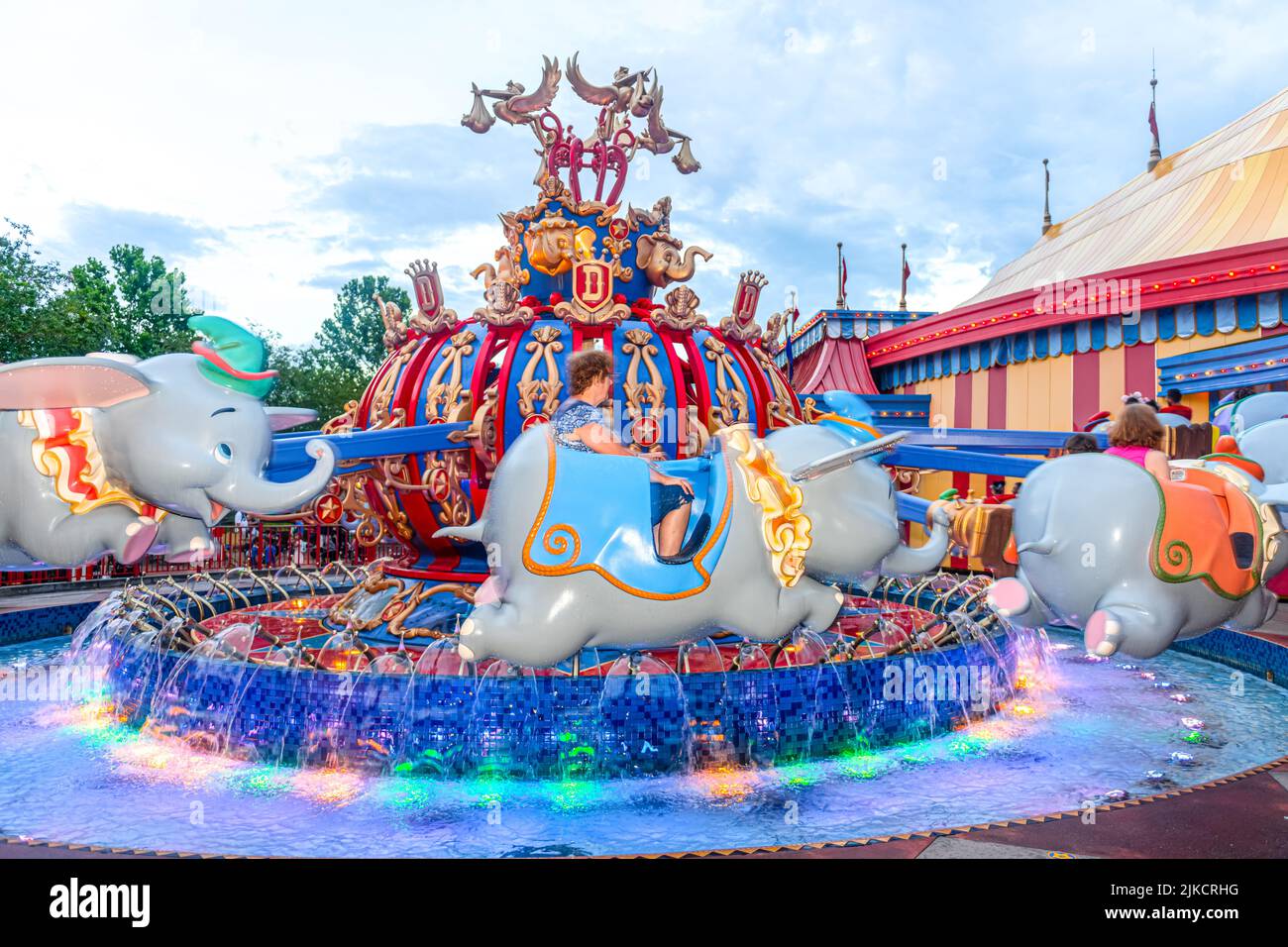 Amusement park ride named Dumbo The Flying Elephant Stock Photo - Alamy