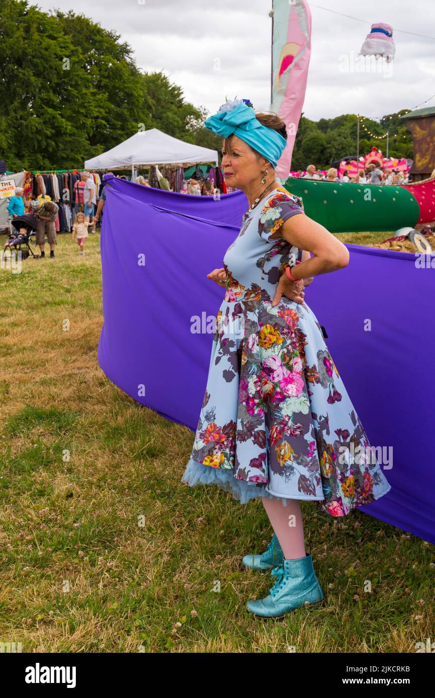 Woman dressed in vintage clothes at Chettle Village fete, Chettle ...