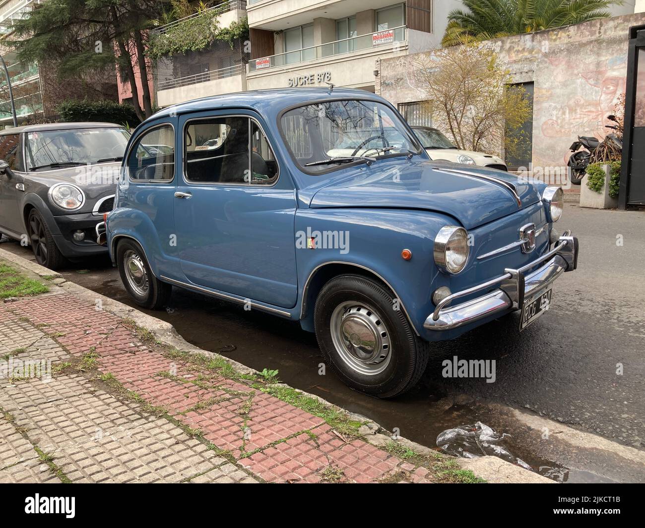 Old, blue Fiat 500 Cinquecento, still in use in Buenos Aires Stock ...
