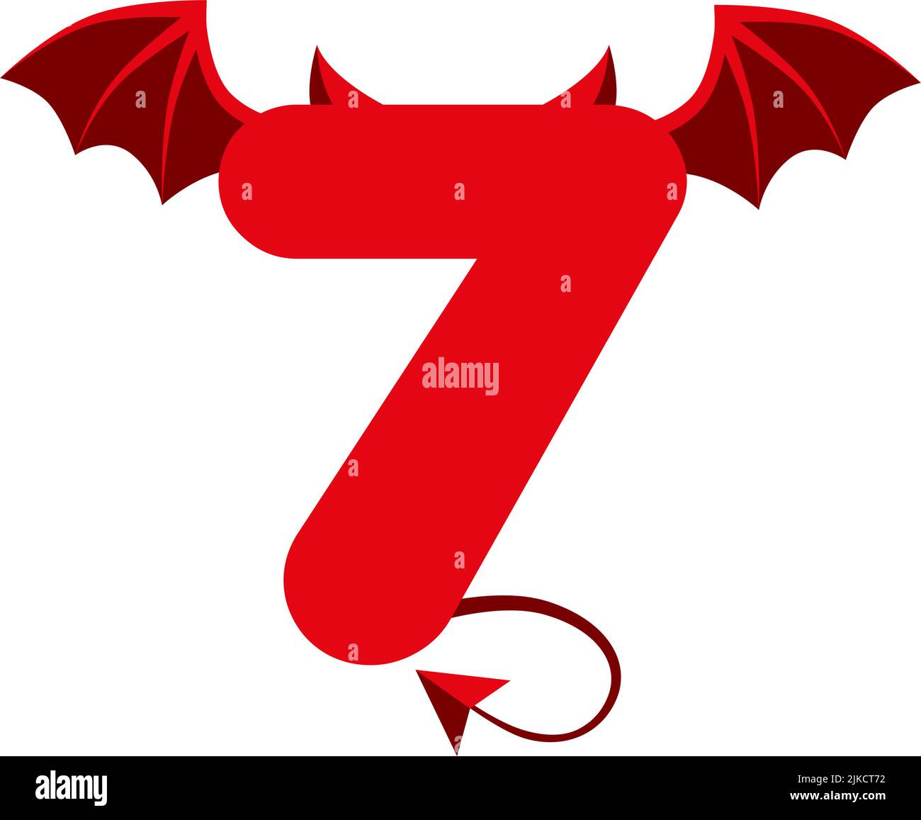 Devil red 7 number with wings for ui games.. Scary dark cartoon demon ...