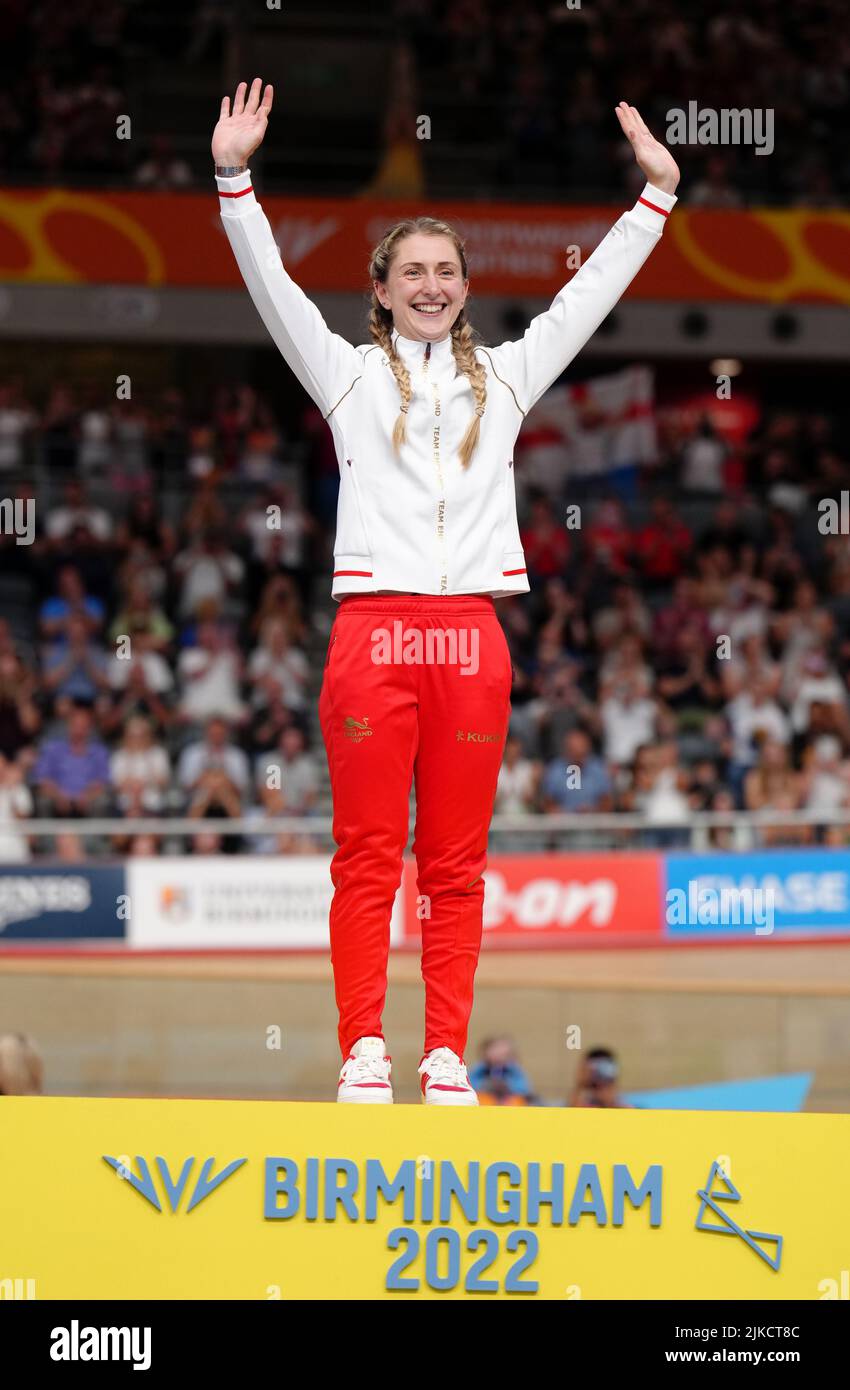 England's Laura Kenny celebrates on the podium after winning the Women ...