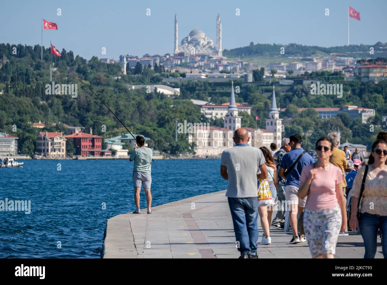 Istanbul, Turkey. 30th July, 2022. A man seen fishing at Bosphorus sea ...
