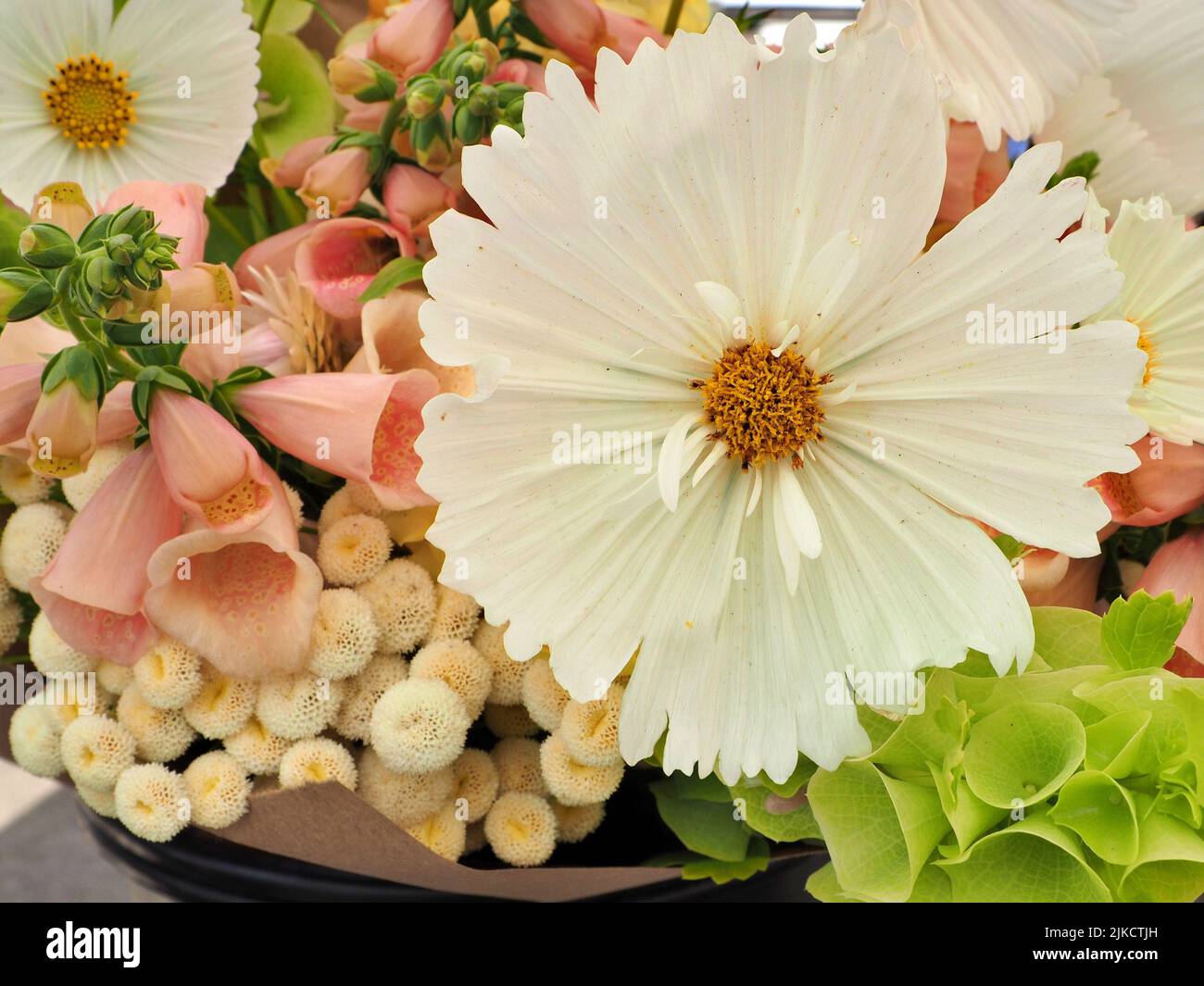 fresh daisy mixed boquet of flowers in basket at eugene saturday market ...