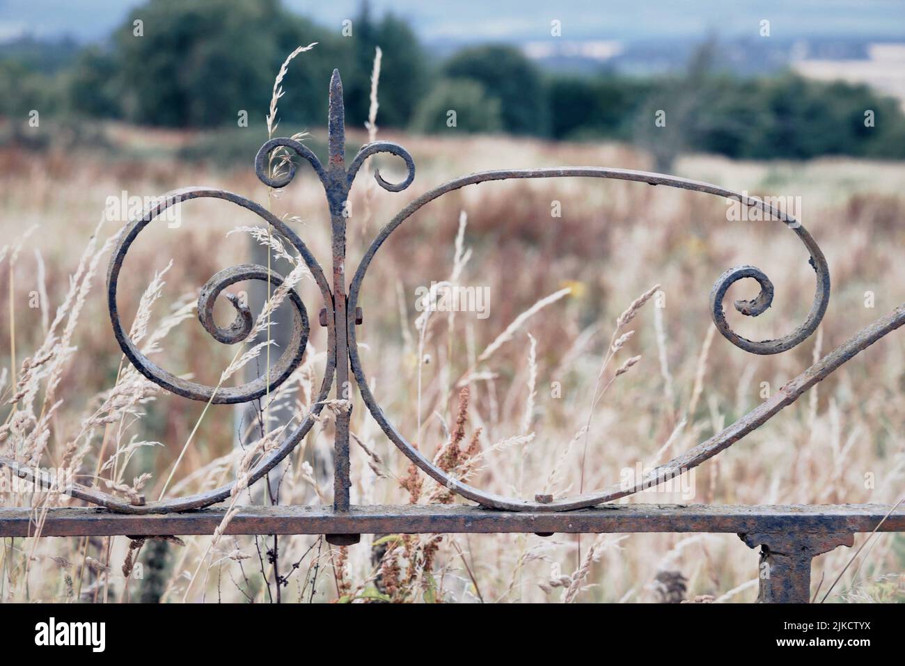 Closeup details of an old mangled wrought iron metal gate Stock Photo ...