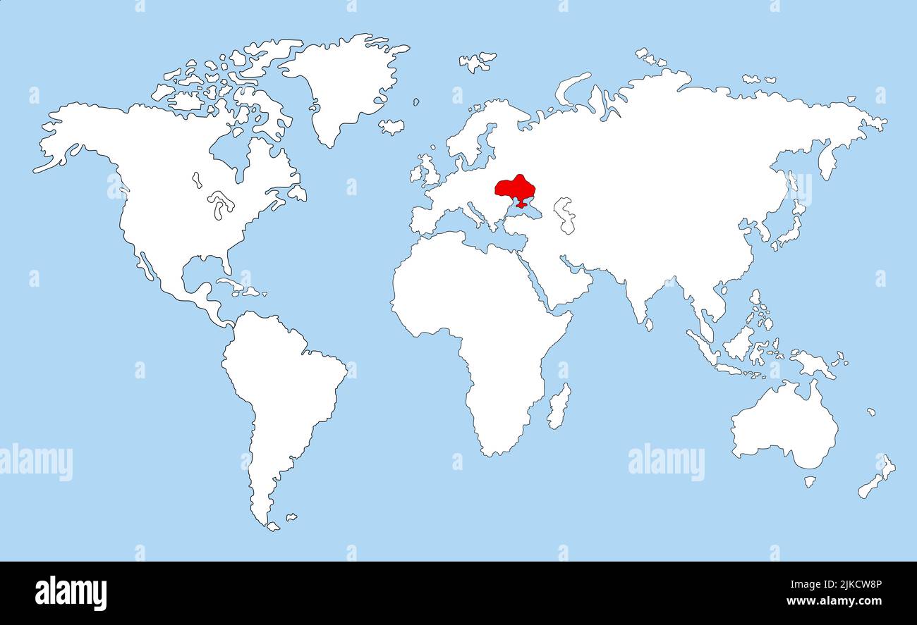 Map of Ukraine in red color on the world map Stock Photo - Alamy