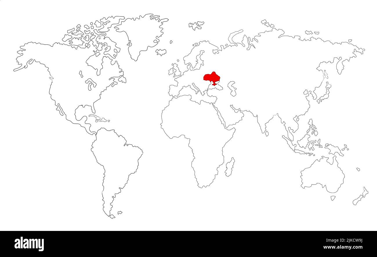 Map of Ukraine in red on the background of the world map Stock Photo ...