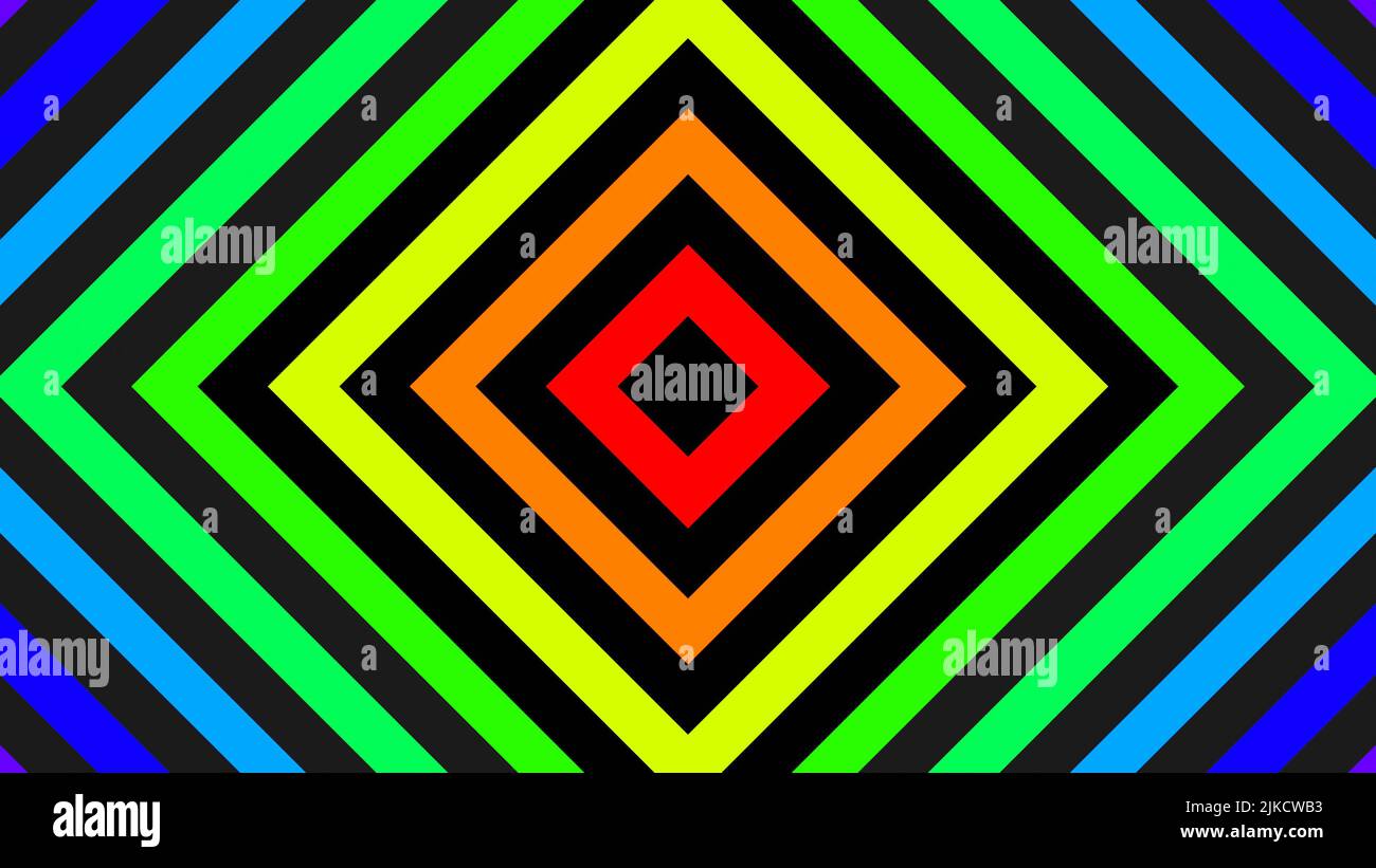 3D rendering. Pattern of black lines and rainbow colors forming squares ...