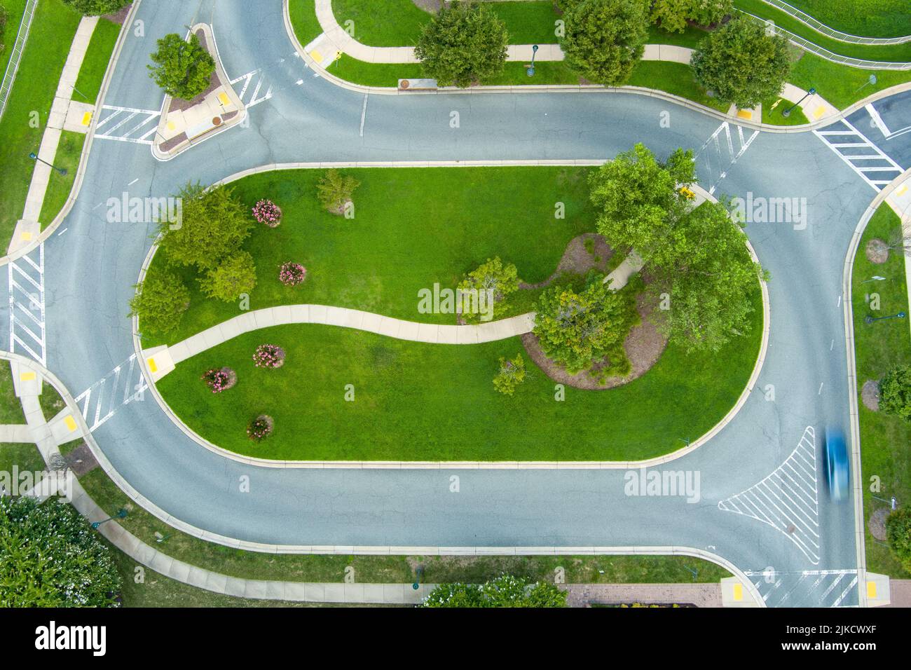 Aerial view of a traffic roundabout on Molecular Drive in Rockville ...