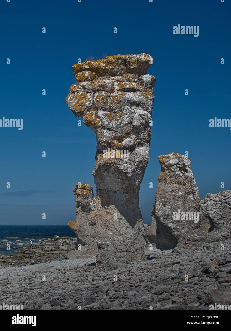 The Scenic Raukar coast on Gotland, Sweden. Cliff limestone formation ...