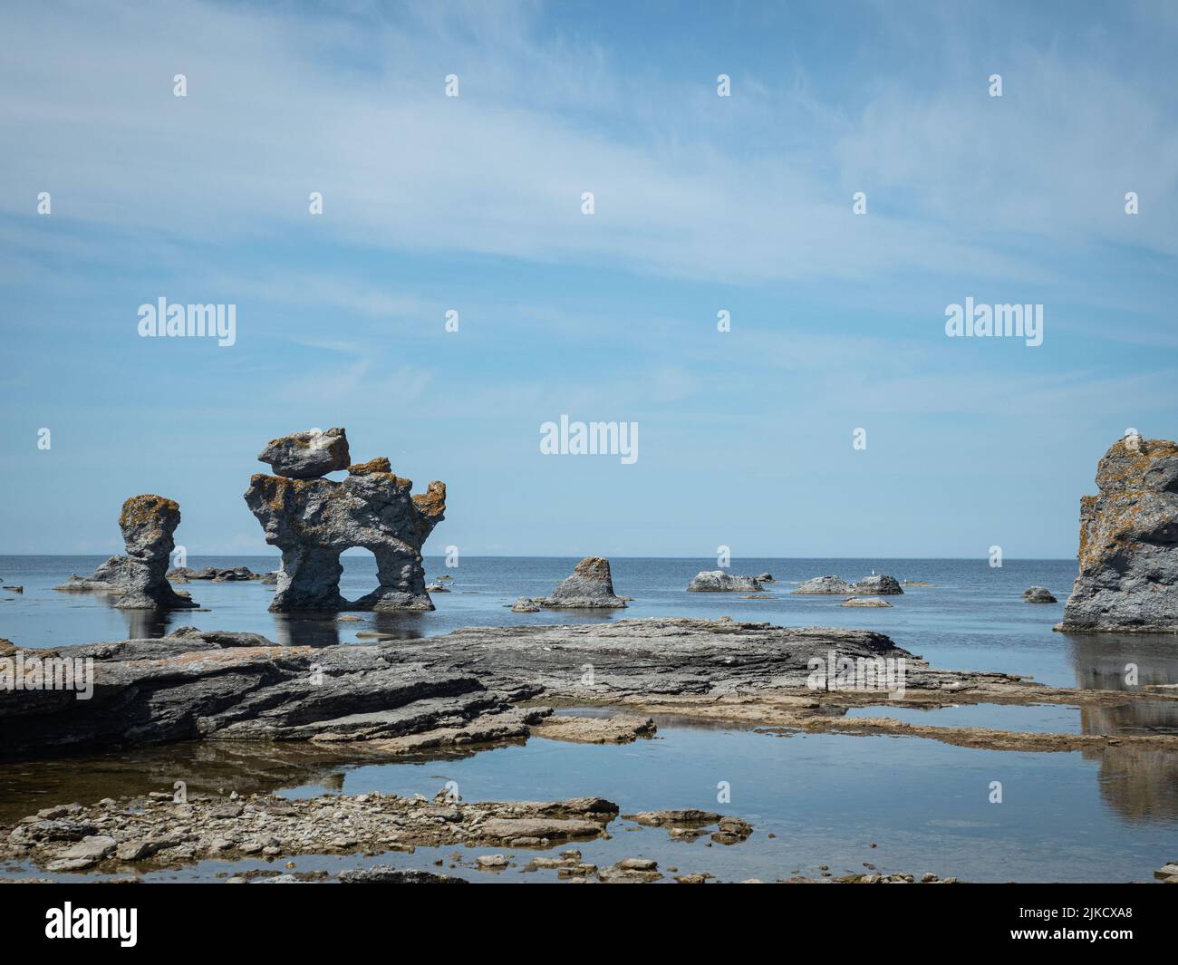 The Scenic Raukar coast on Gotland, Sweden. Cliff limestone formation ...