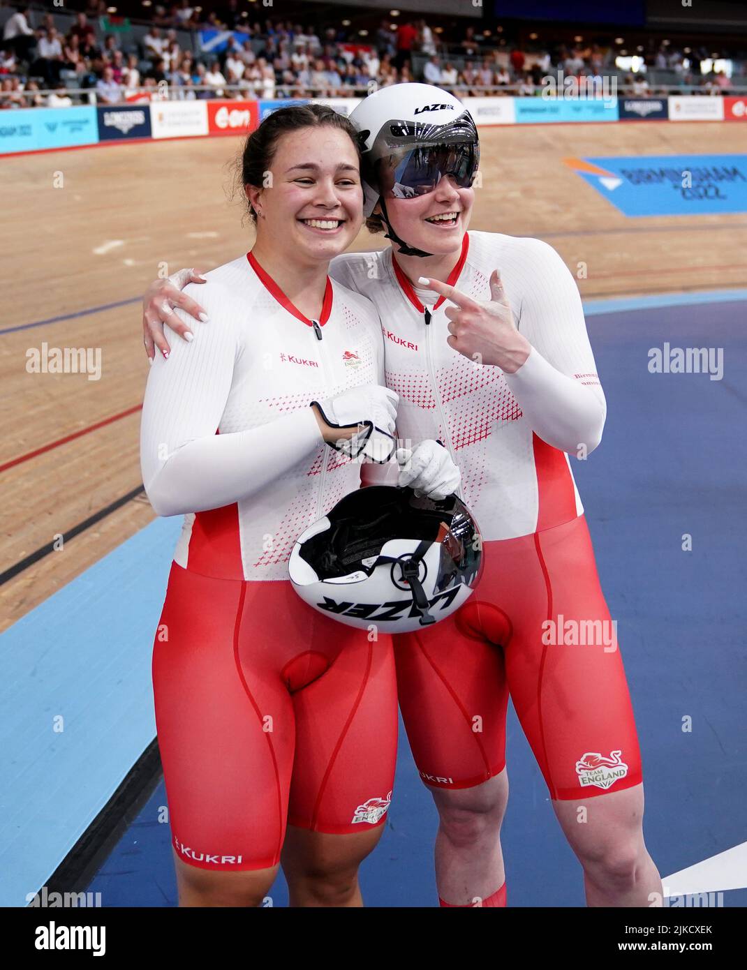 England's Sophie Capewell (left) celebrates winning silver, alongside ...