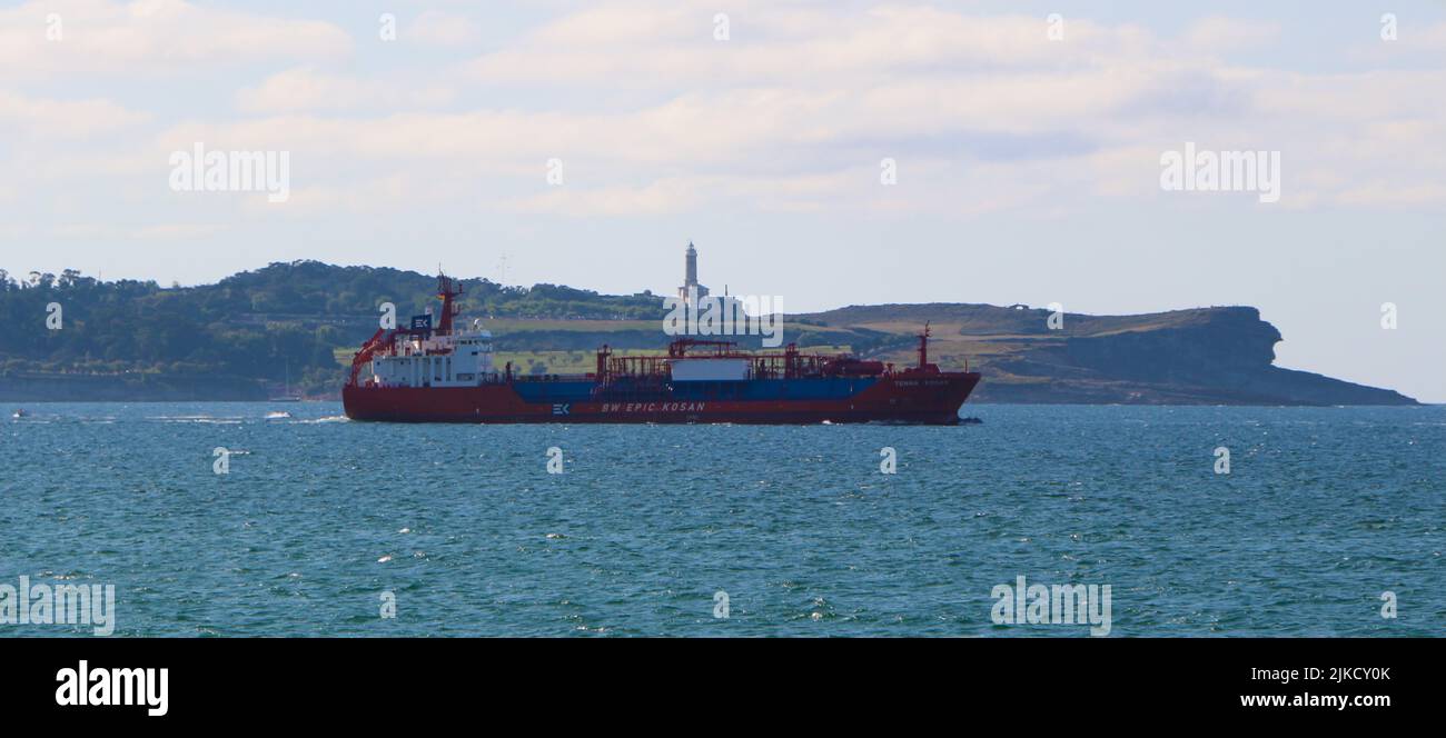 TENNA KOSAN LPG Tanker owned by Lauritzen Kosan Ship Owners Ltd underway leaving the port of ...