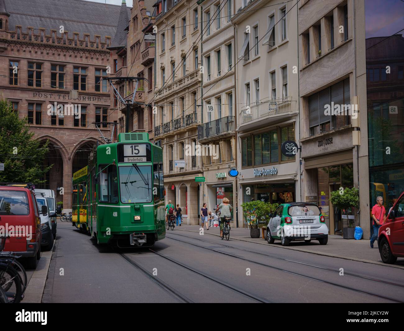 Basel, Switzerland - July 4 2022: public transport in the city. Green ...