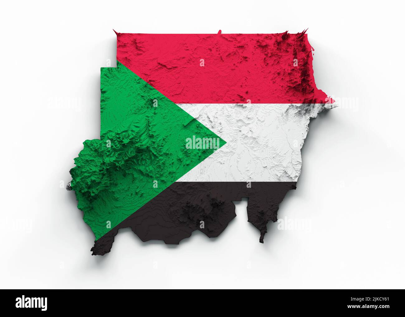A 3D rendering of the map of Sudan isolated on the white background ...