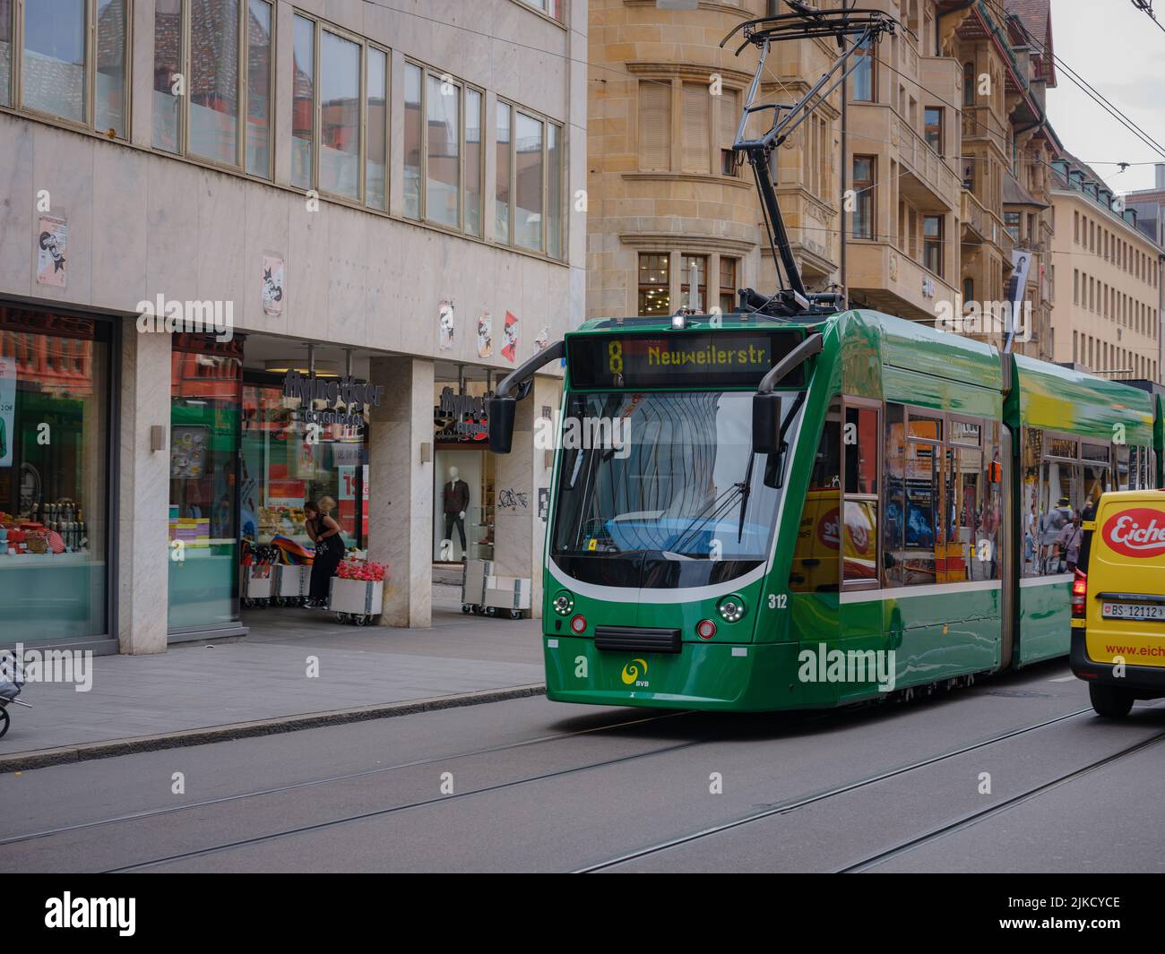 Basel, Switzerland - July 4 2022: public transport in the city. Green ...