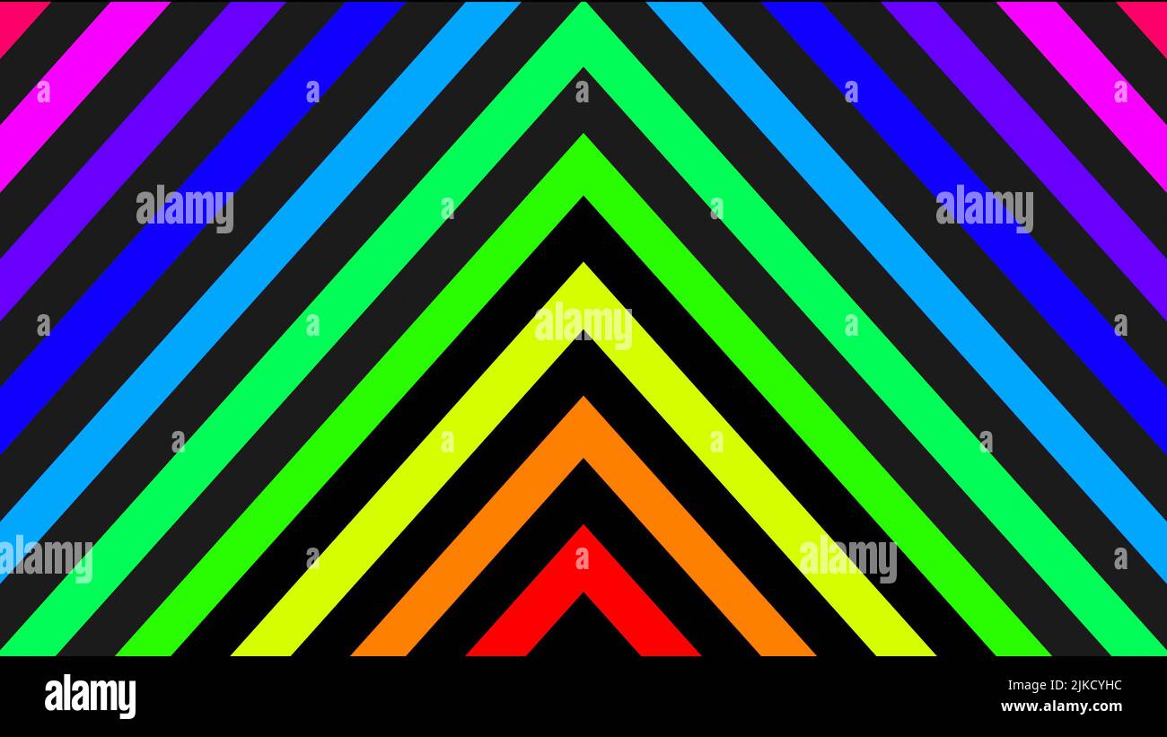 3D rendering. Triangular design with lines of multiple colors. Rainbow ...