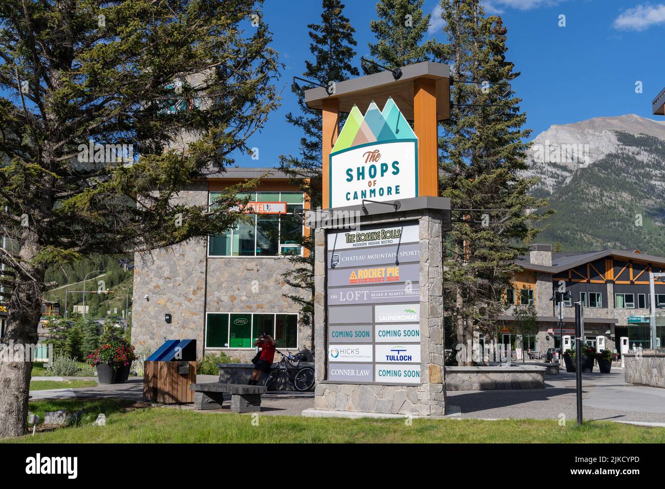 Canmore, Alberta, Canada - July 7, 2022: Sign for the Shops of Canmore ...