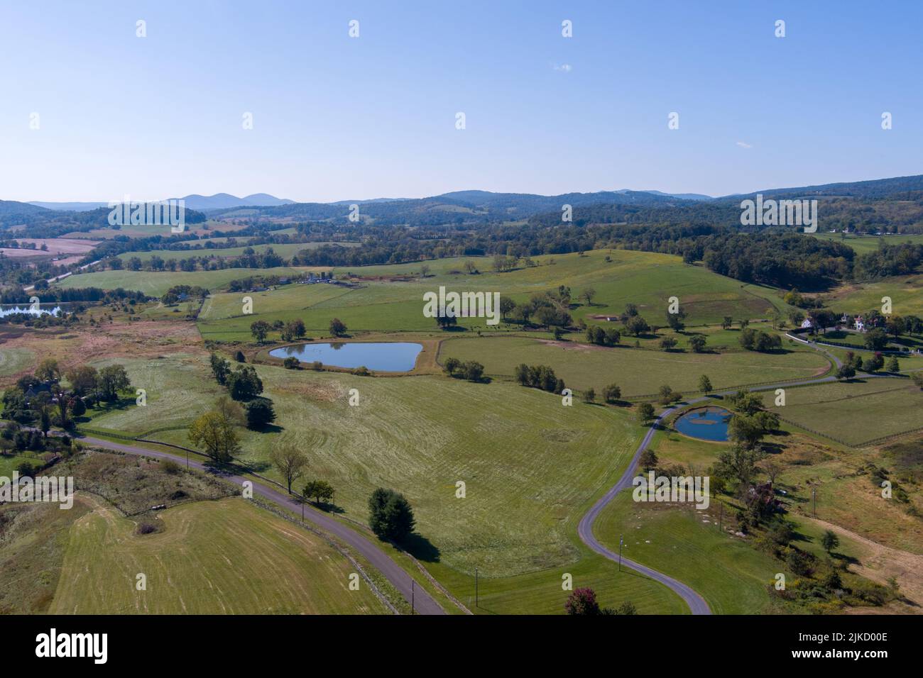 Aerial view of farmland near Paris, Fauquier County, Virginia. Paris is ...