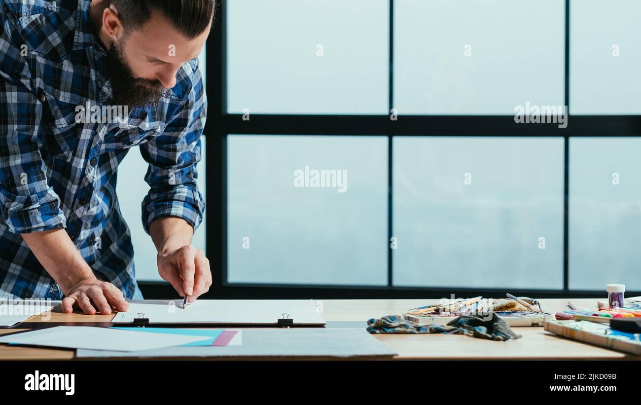 fine art master class drawing lefthanded painter Stock Photo - Alamy