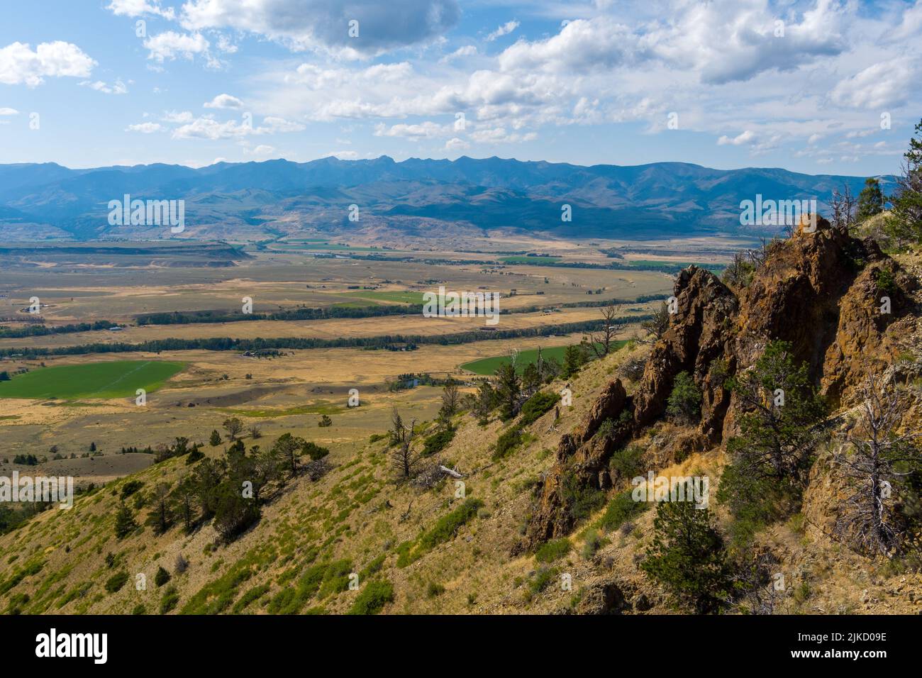 Aerial view of Paradise Valley near Emigrant Peak, Park County, Montana ...