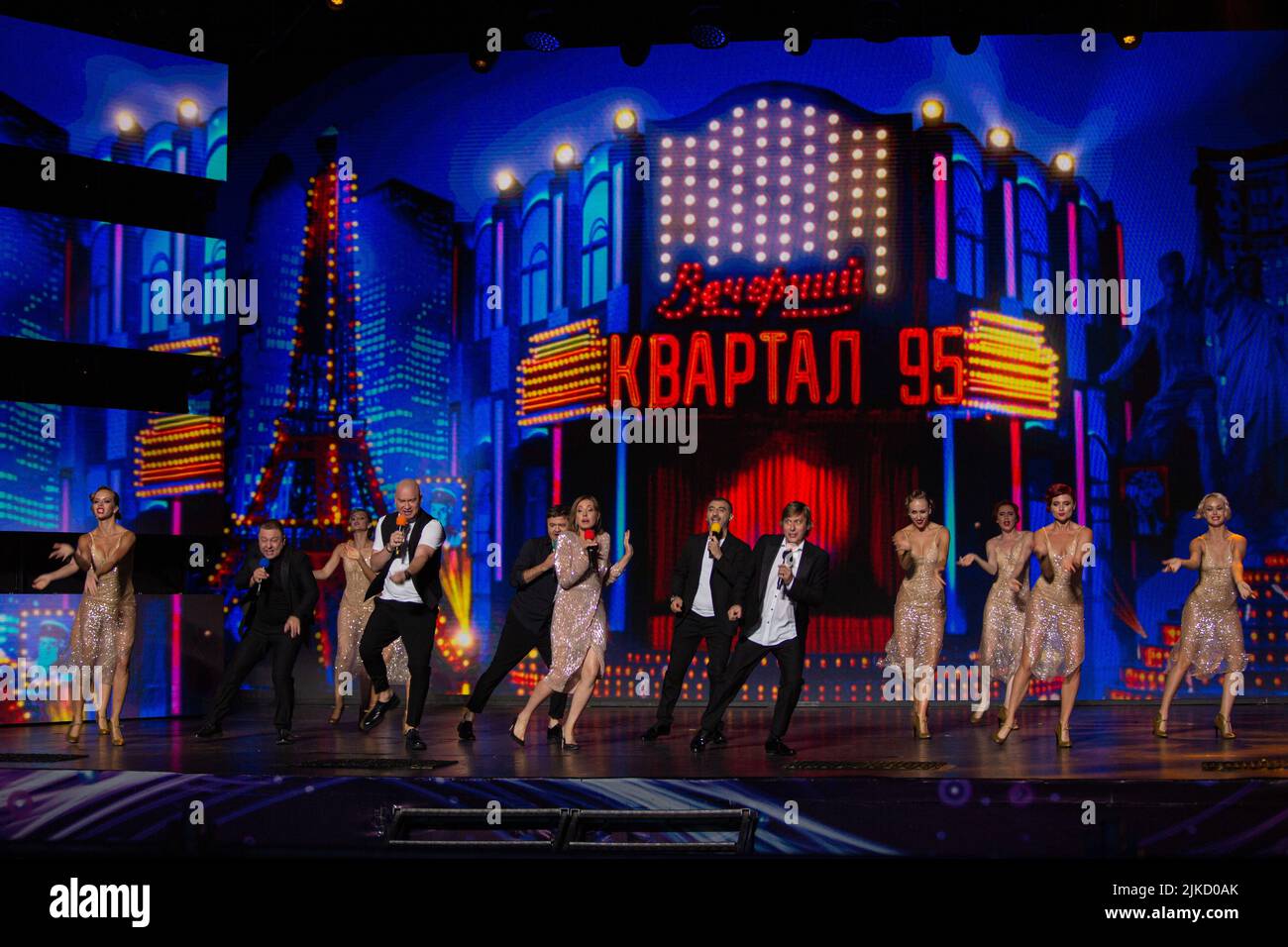 ODESSA, UKRAINE August 14, 2019: Concert 95 Kvartal. Performance of a ...
