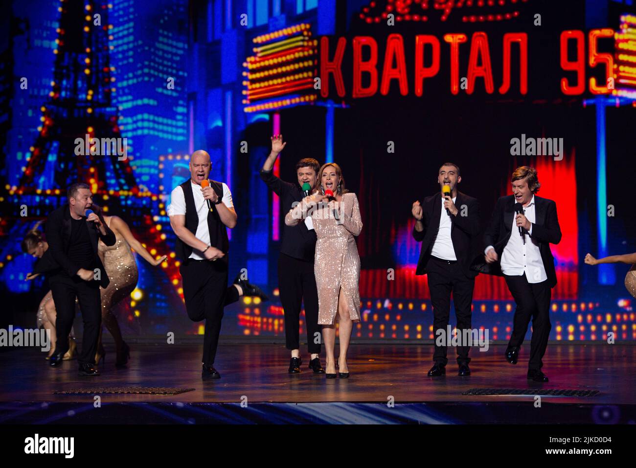 ODESSA, UKRAINE August 14, 2019: Concert 95 Kvartal. Performance of a ...