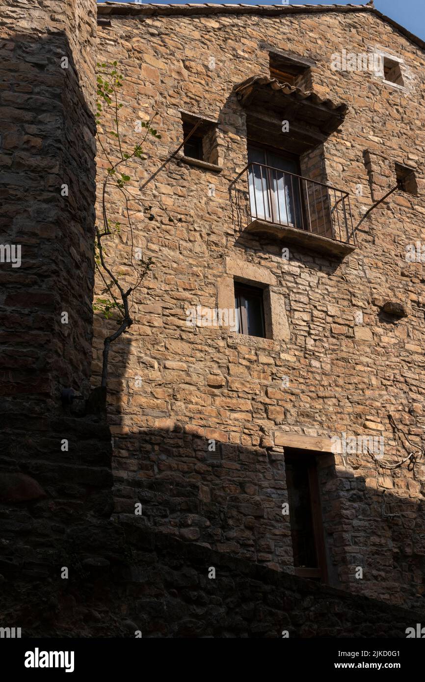 old stone facade in ainsa in the spanish pyrenees Stock Photo - Alamy