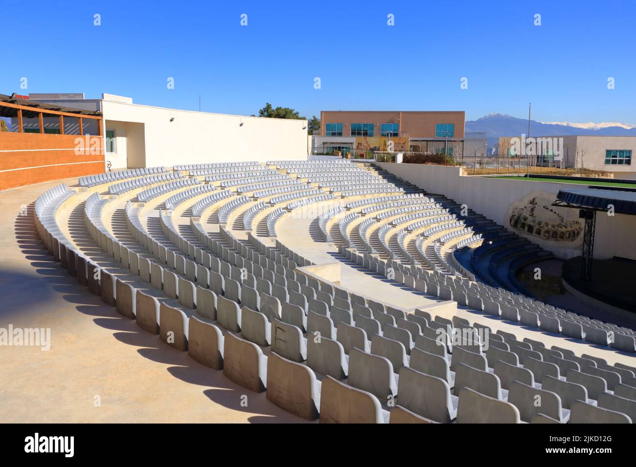 New amphitheatre in Manavgat (Antalya, Turkey) on turkish flag monument ...