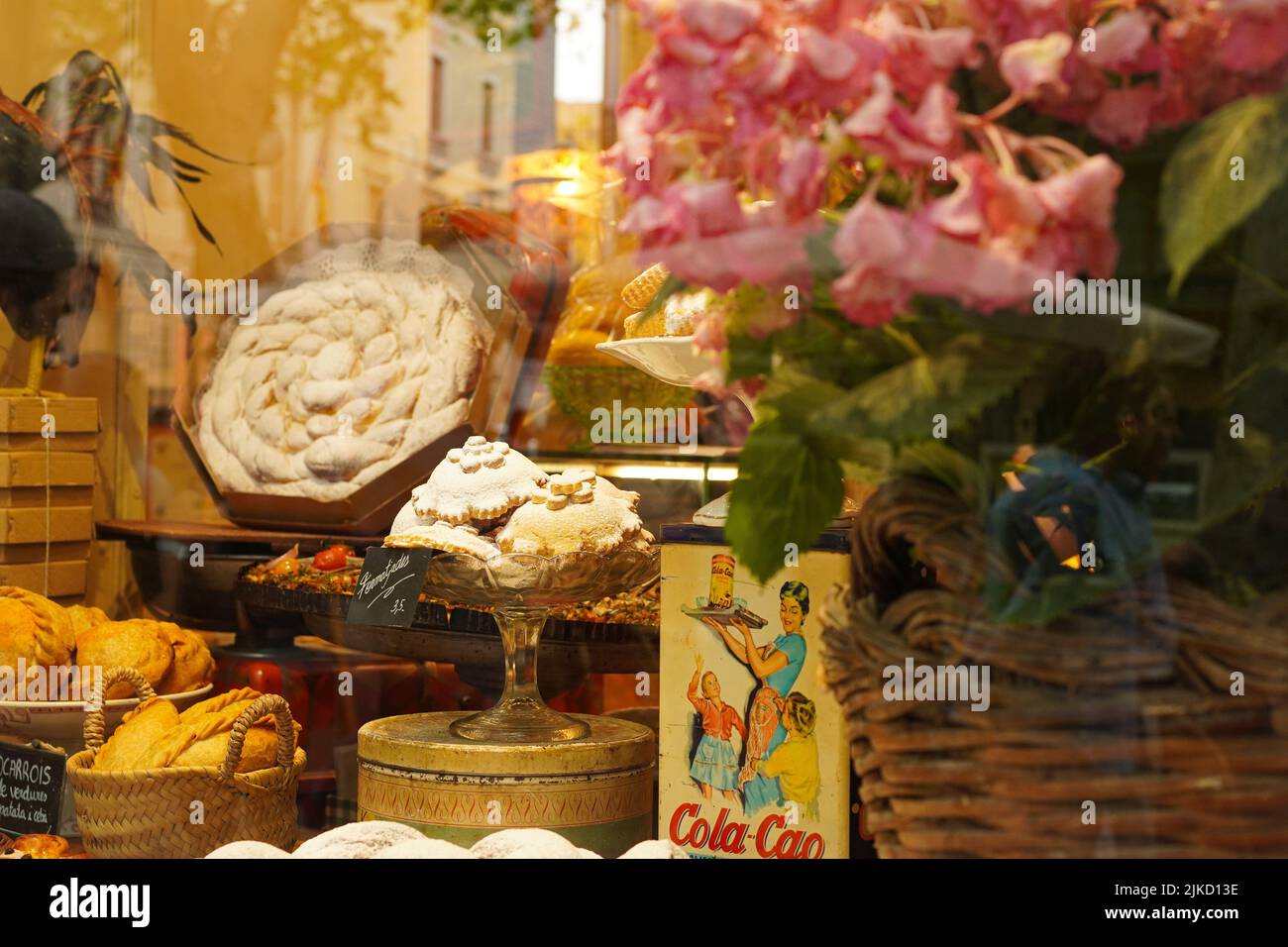Cake shop window displaying traditional pastries in Palma de Mallorca ...