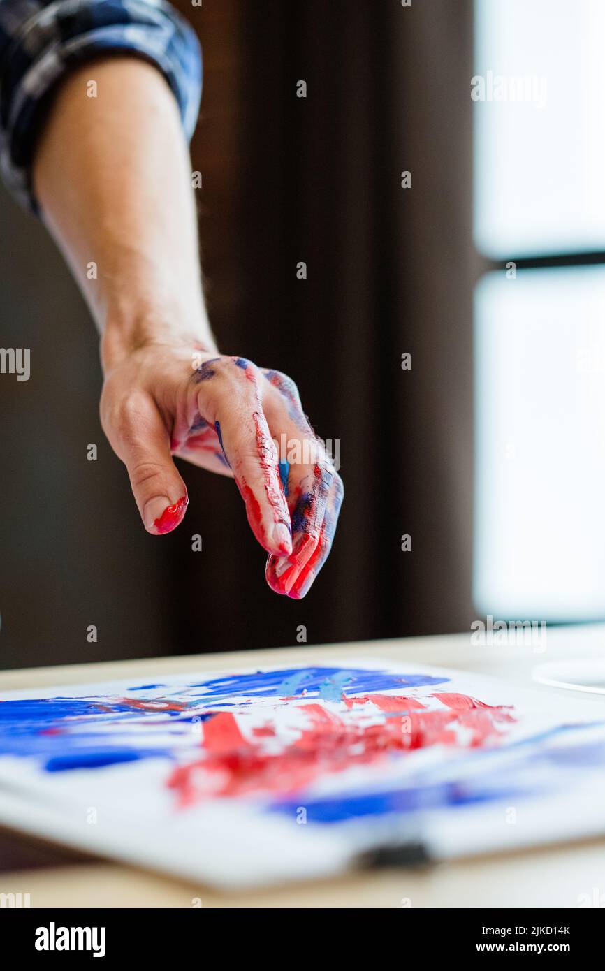 contemporary art school abstract finger painting Stock Photo - Alamy