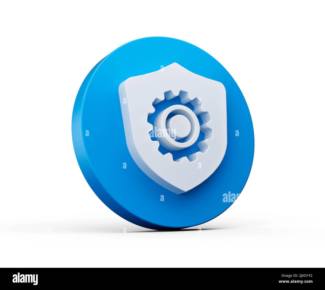 A 3D rendering of a shield with a gear icon on a white background Stock ...