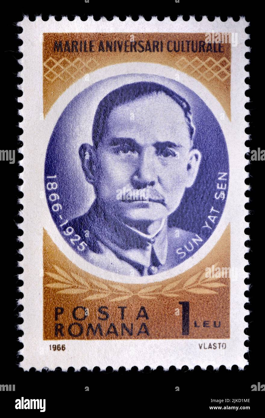 Romanian postage stamp (1966) : Sun Yat-Sen (1866-1925) Founder of the ...