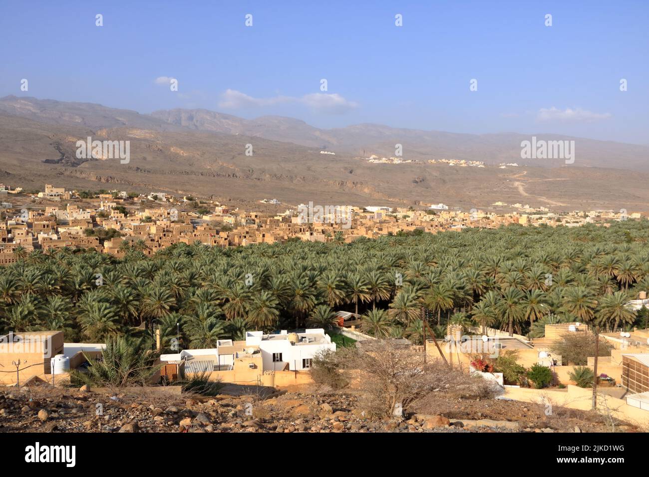 View over the Al Hamra historic town in Oman, Asia, Arabian Penisula ...