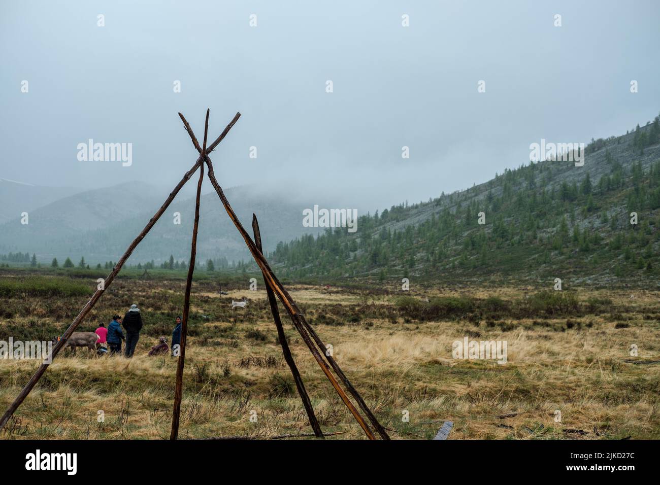 A nomadic tribe teepee structure on a rural field in Mongolia Stock ...