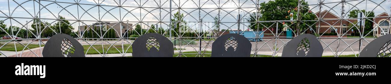 Wichita, Kansas, USA - 6.2021 - Seating area in front of the Marcus ...