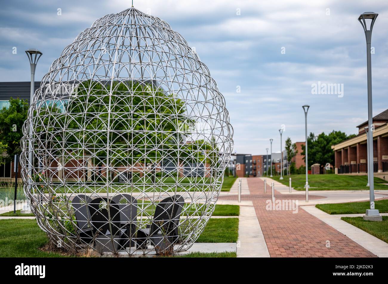 Wichita, Kansas, USA - 6.2021 - Seating area in front of the Marcus ...