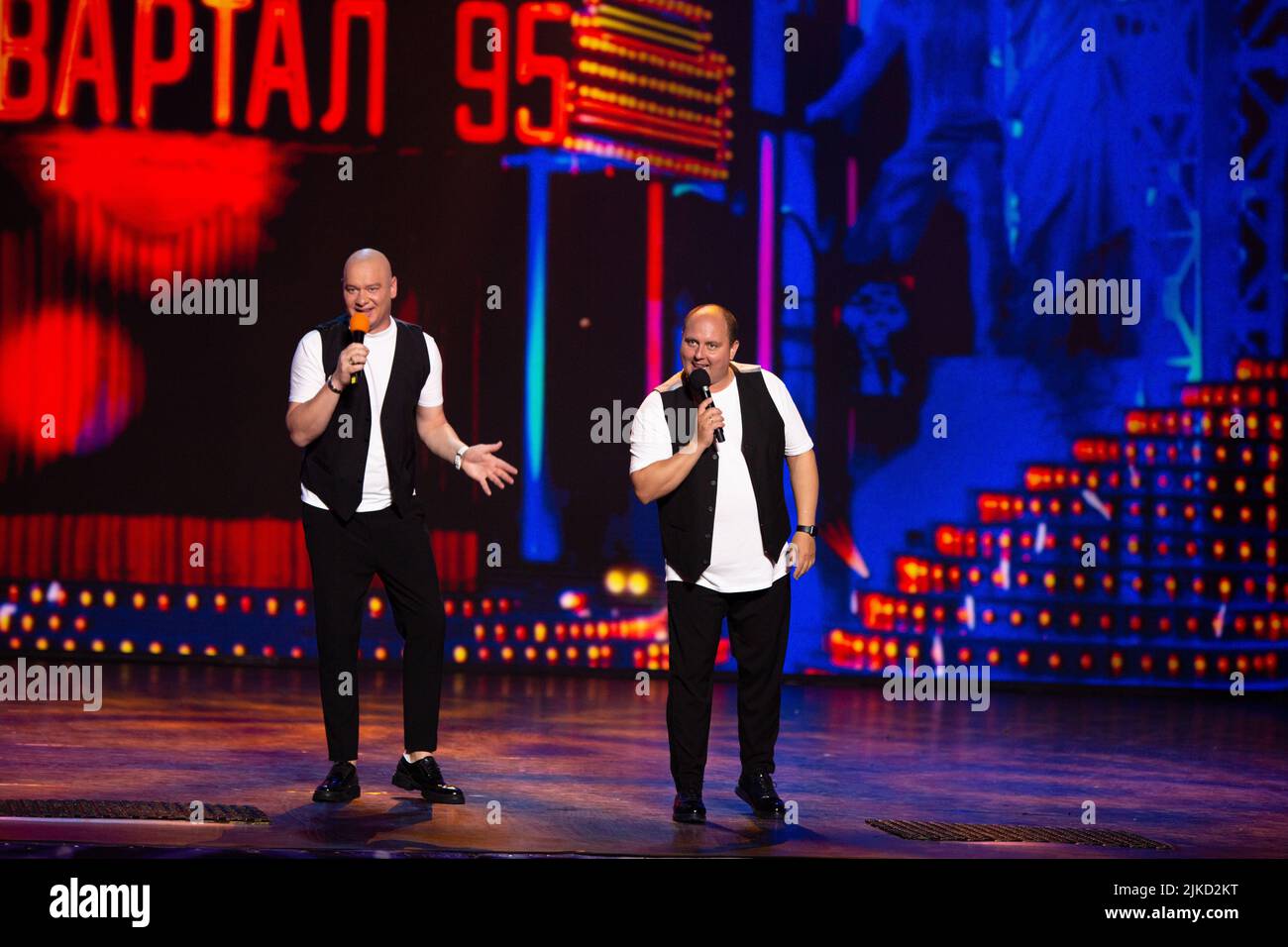 ODESSA, UKRAINE August 14, 2019: Concert 95 Kvartal. Performance of a ...