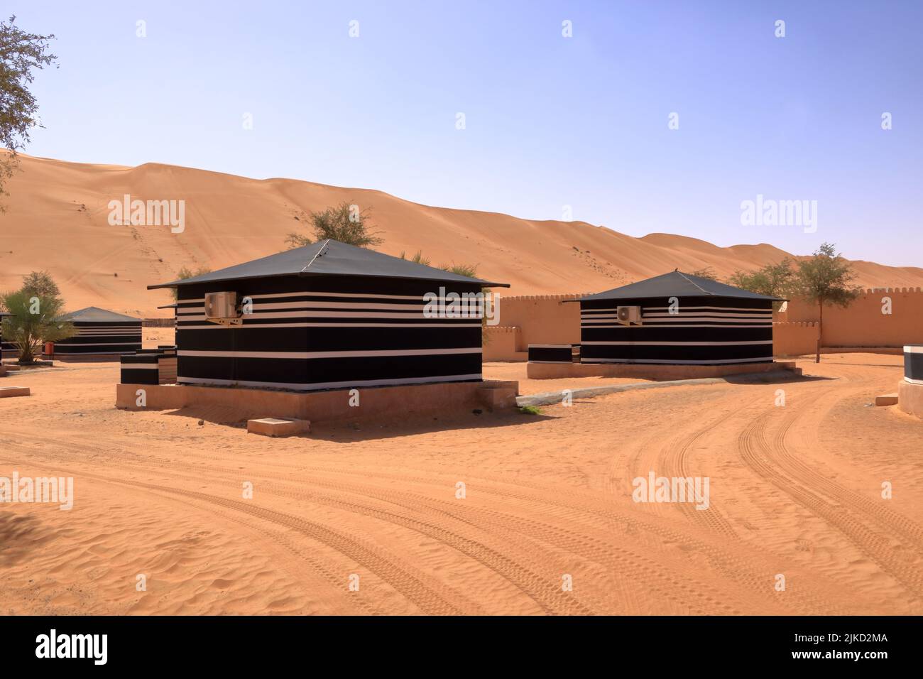 Bedouin style camping beside a huge sand dune at the Wahiba Sands ...