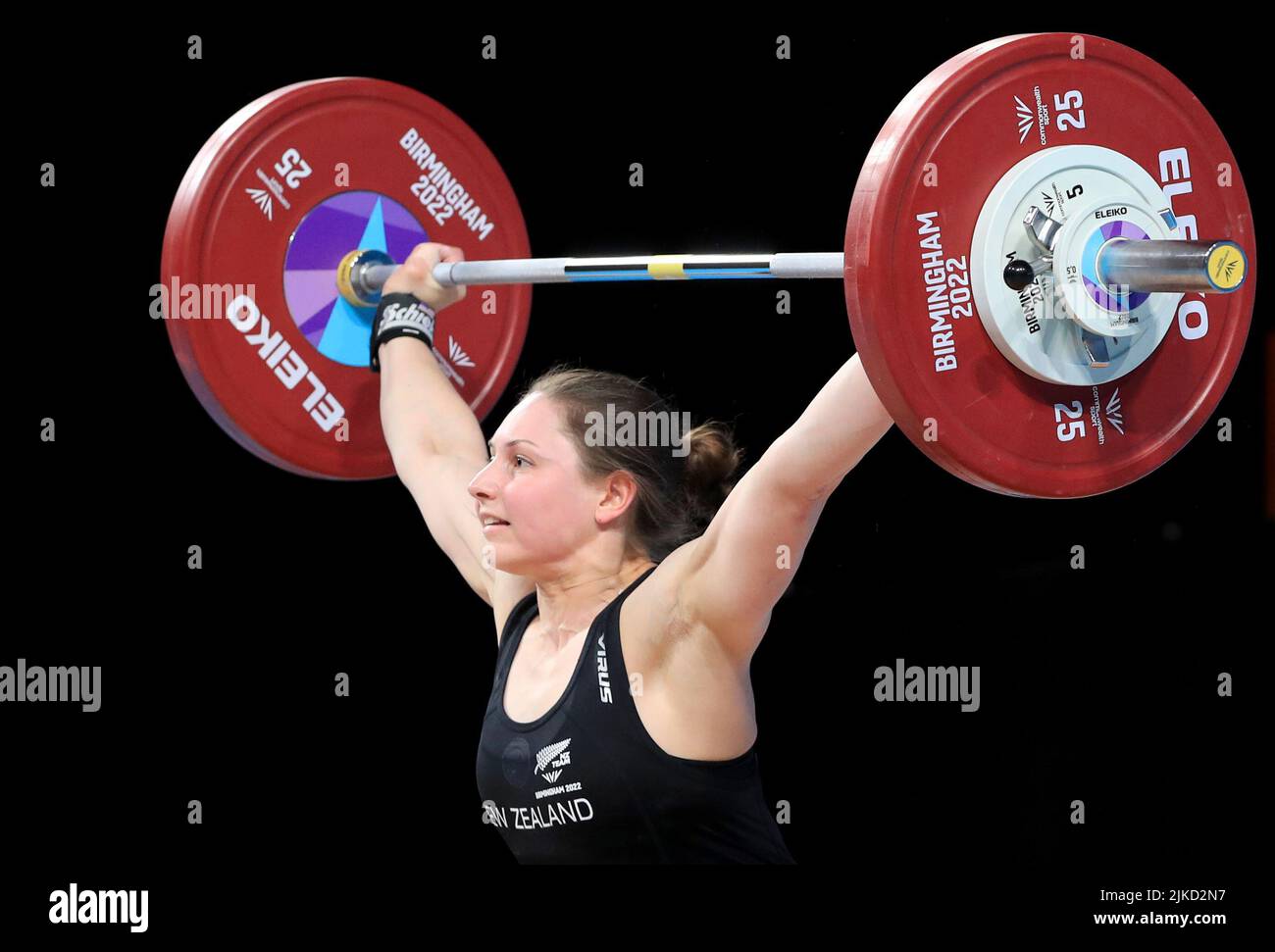 New Zealand’s Emma McIntyre makes a lift during the Women’s 64kg ...