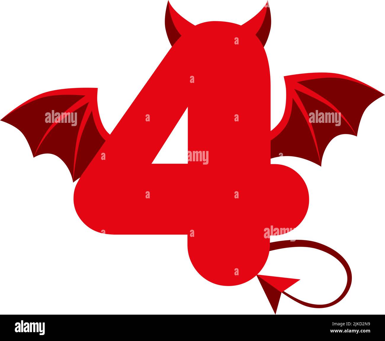 Devil red 4 number with wings for ui games.. Scary dark cartoon demon ...