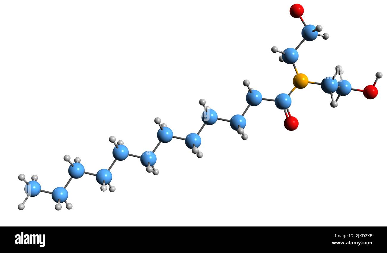 3D image of lauroyl diethanolamide skeletal formula - molecular ...