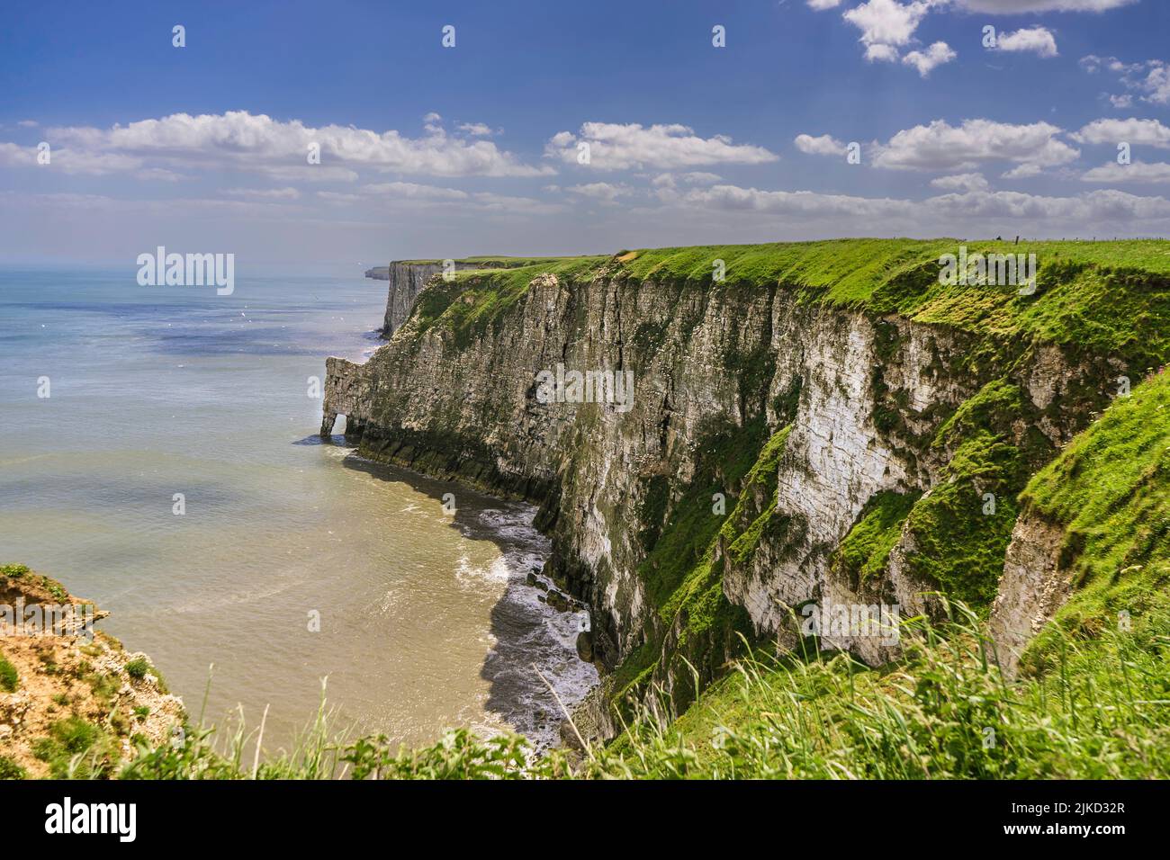 A view along the East Yorkshire Coast of the cliffs at Bempton and ...