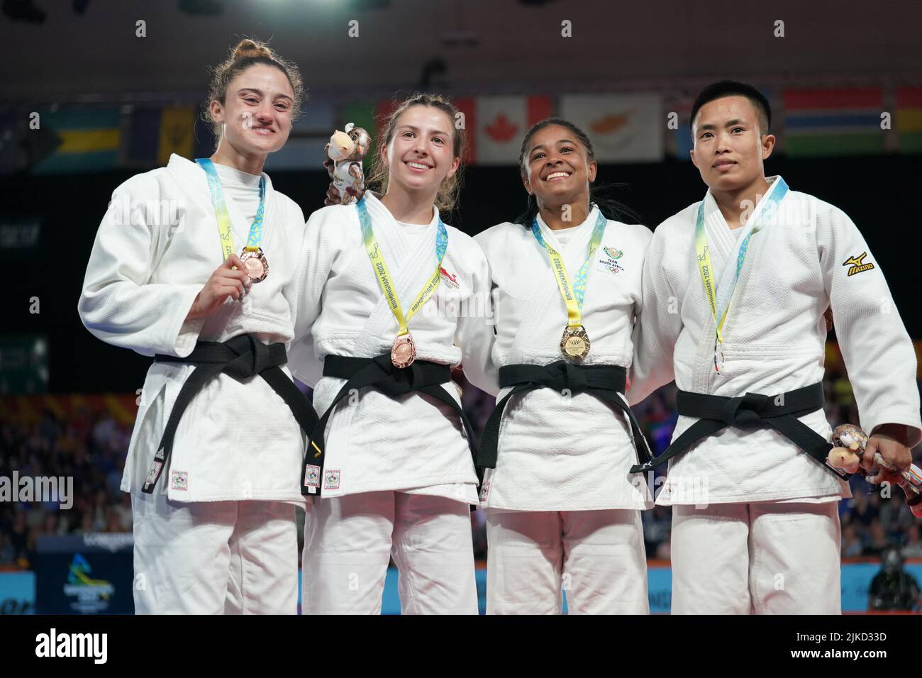 England’s Amy Platten with her Bronze Medal, India’s Shushila Devi ...