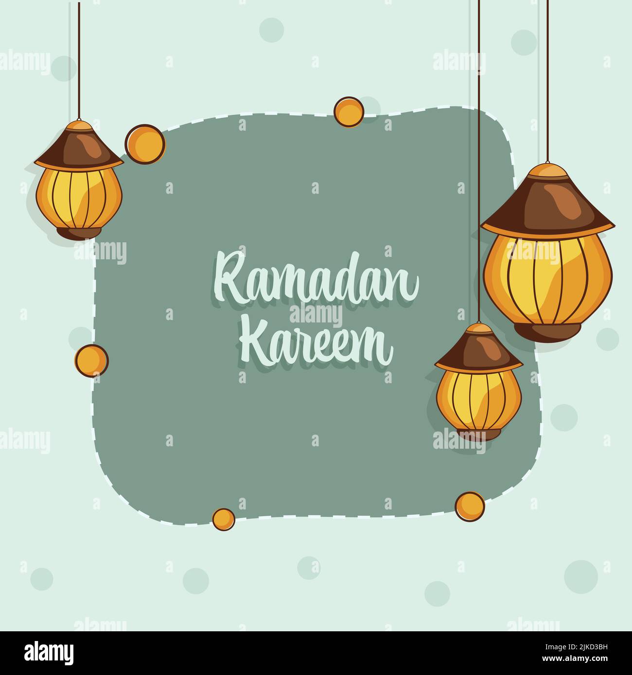 Ramadan Kareem Font With Traditional Lanterns Hang On Turquoise ...