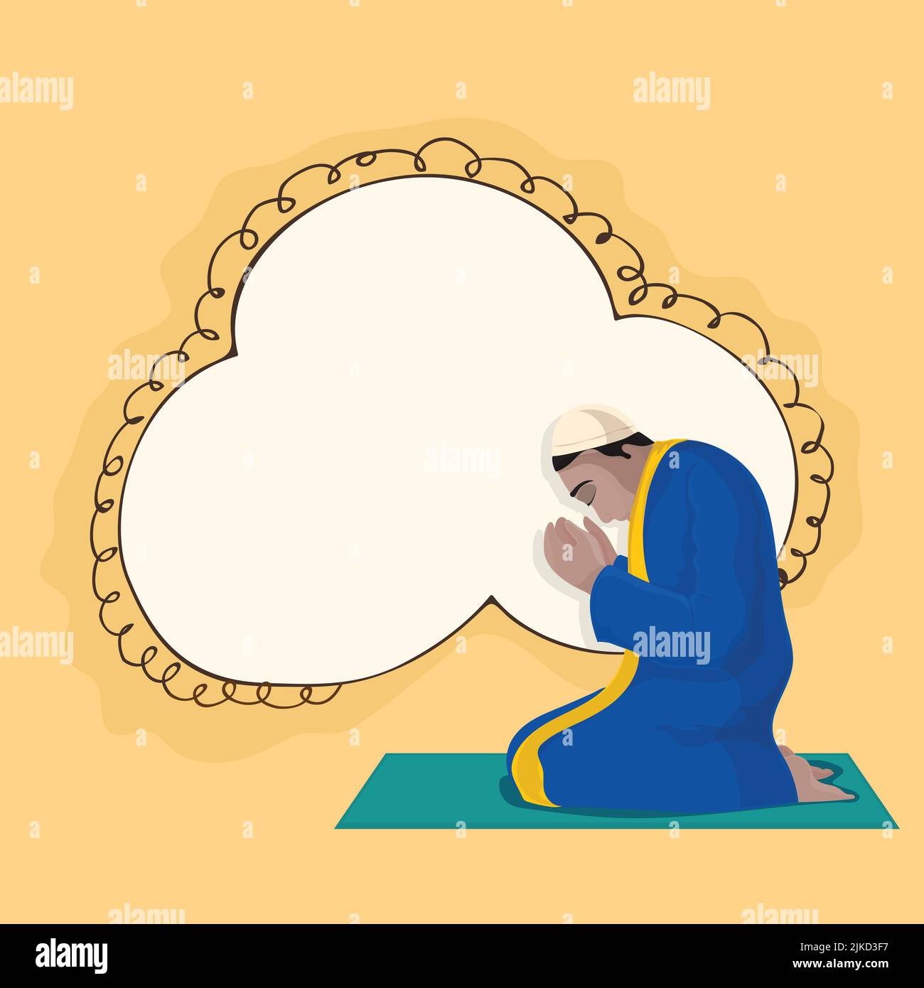 Muslim Man Praying (Namaz) at mat with blank frame for your text on ...