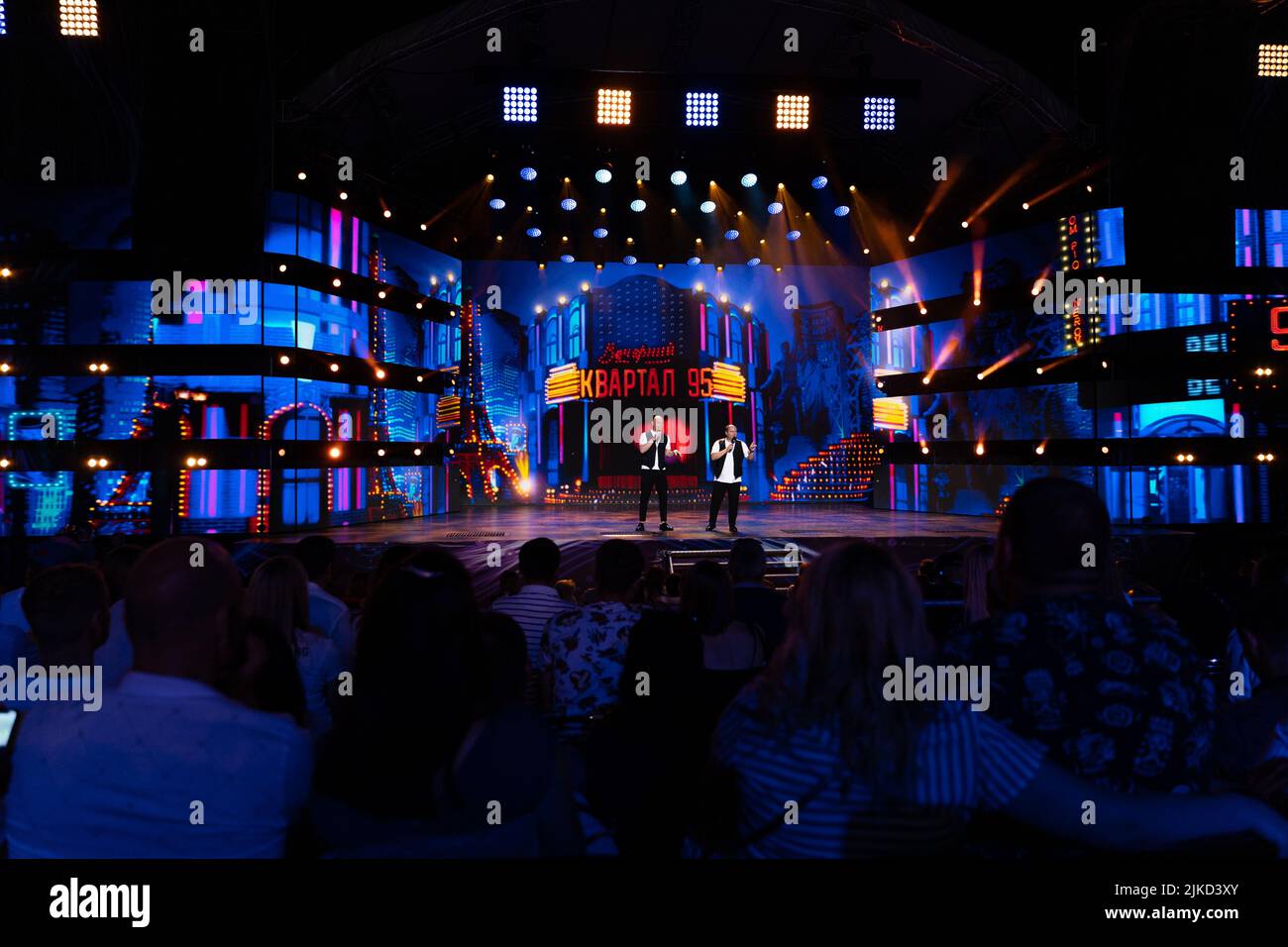 ODESSA, UKRAINE August 14, 2019: Concert 95 Kvartal. Performance of a ...