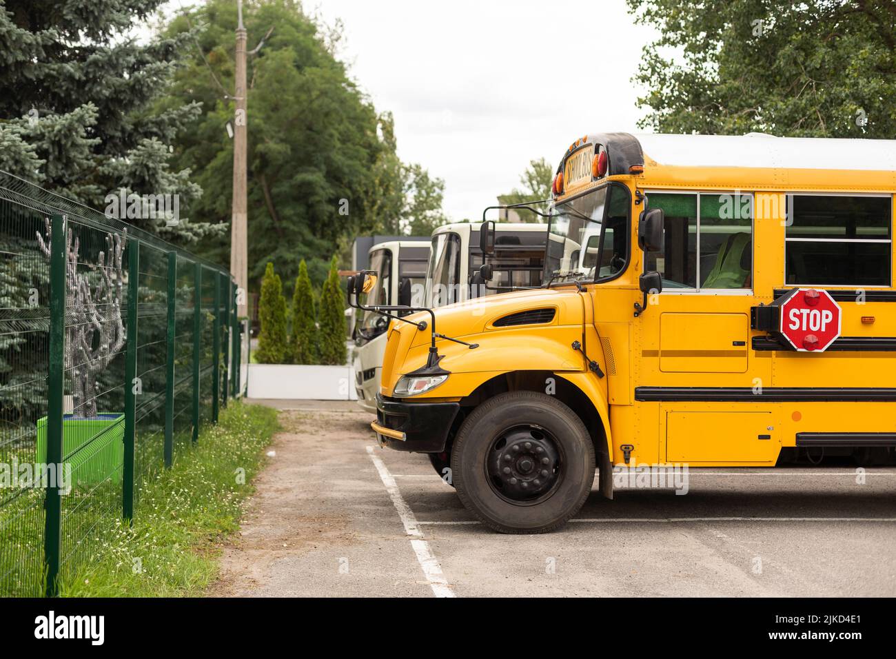 Front part of yellow school bus children educational transport Stock ...