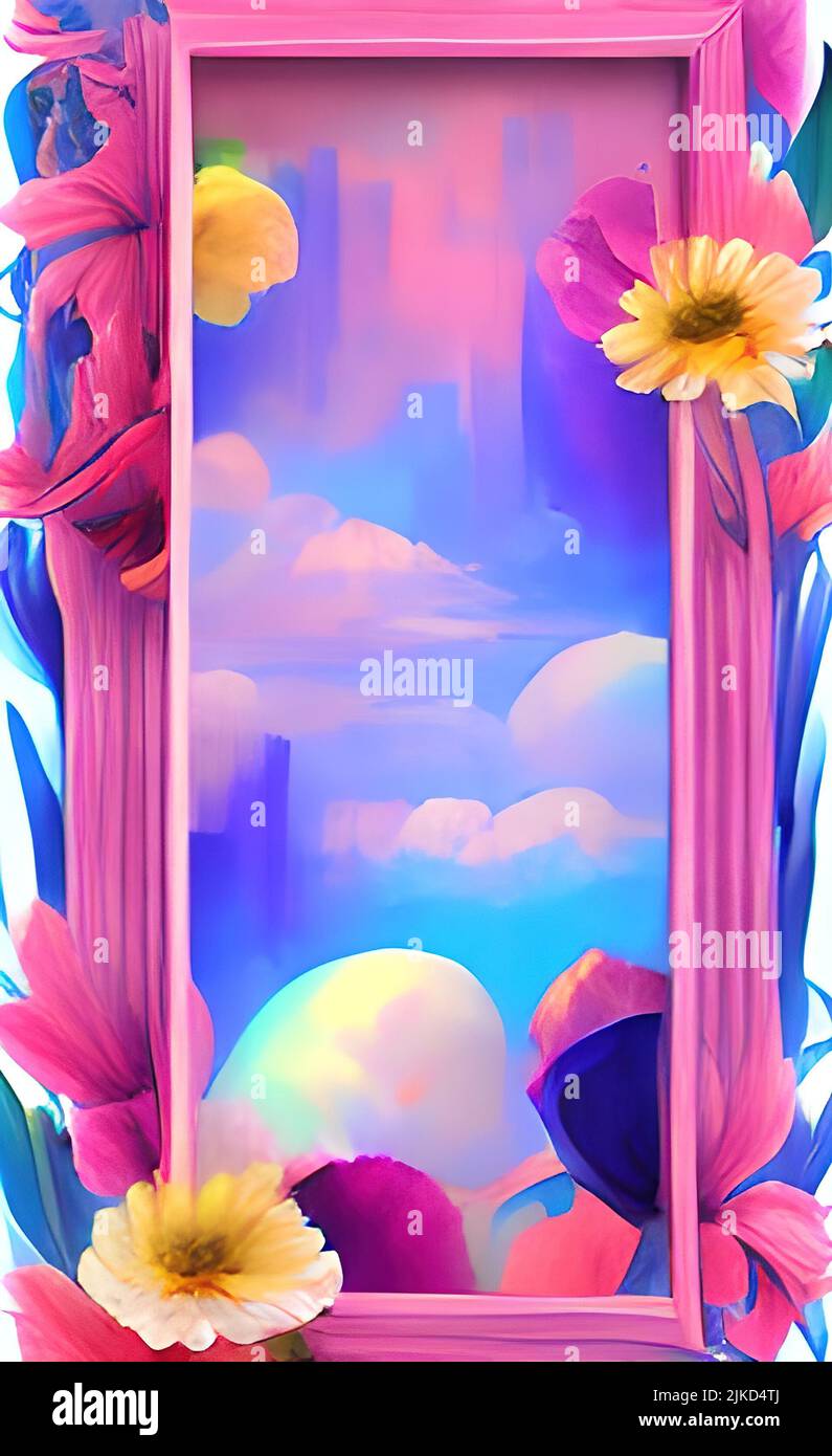A vertical pink frame with yellow flowers Stock Photo - Alamy